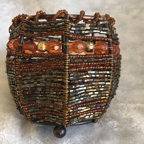 handcrafted | Accents | Harvest Beaded Metal Candle Holder With Two ...